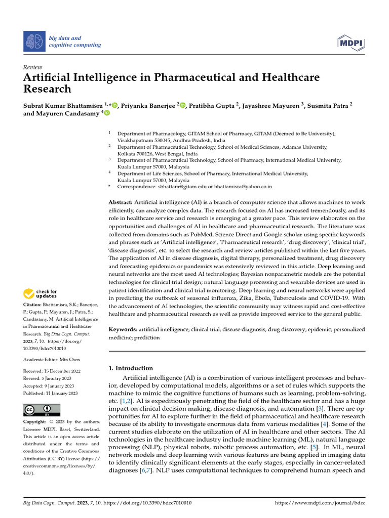 Artificial Intelligence in Pharmaceutical and Healthcare Research | PDF