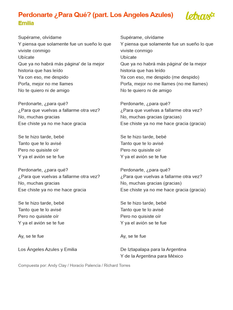 PERDONARTE ¿PARA QUÉ - (PART. LOS ÁNGELES AZULES) - Emilia (Impresión ... PERDONARTE ¿PARA QUÉ - (PART. LOS ÁNGELES AZULES) - Emilia (Impresión ...