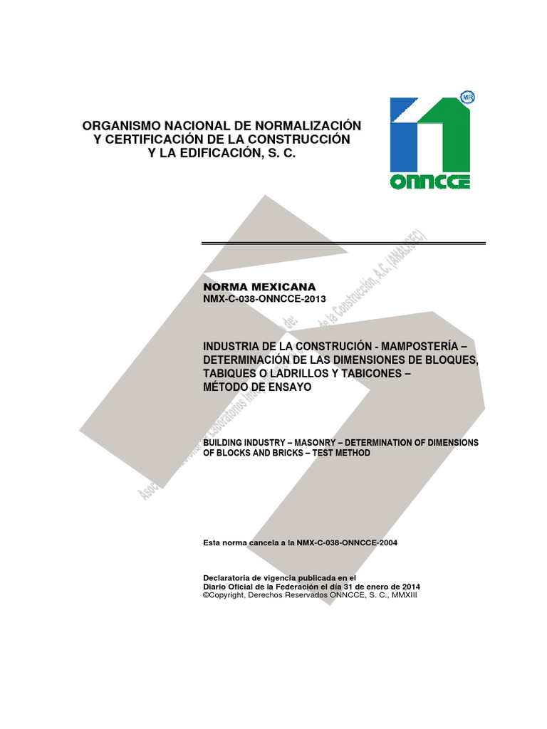 NMX C 038 ONNCCE 2013 - NoRestriction | PDF | Technology & Engineering ...