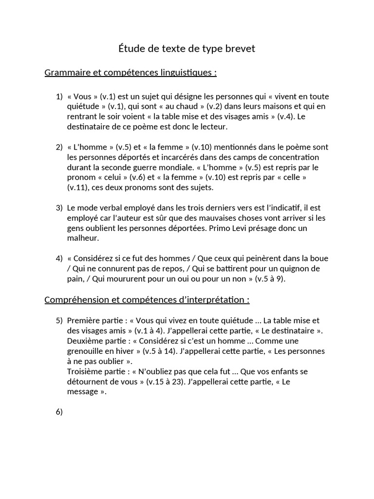 Étude de Texte de Type Brevet | PDF