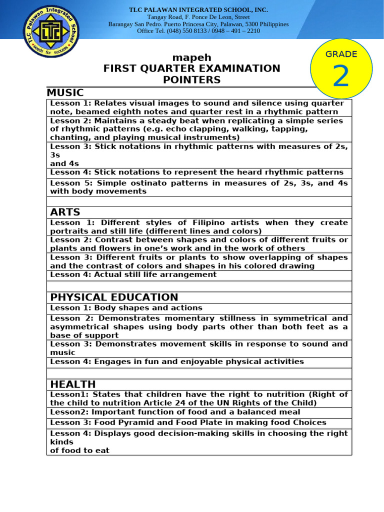 Mapeh Grade 2 Pointers | PDF