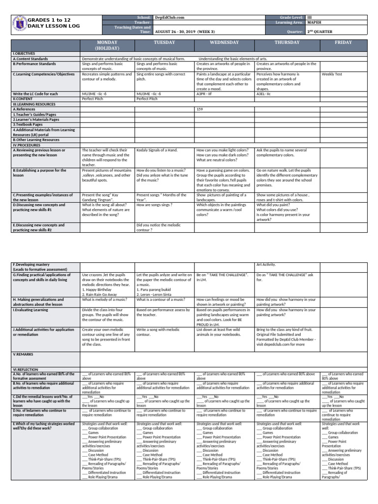DLL - Mapeh 3 - Q2 - W3 | PDF