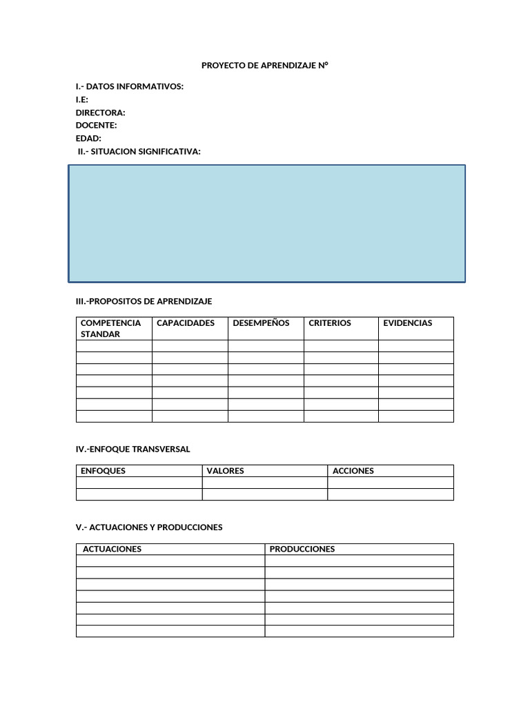 Esquema de Proyecto de Aprendizaje 2024 | PDF