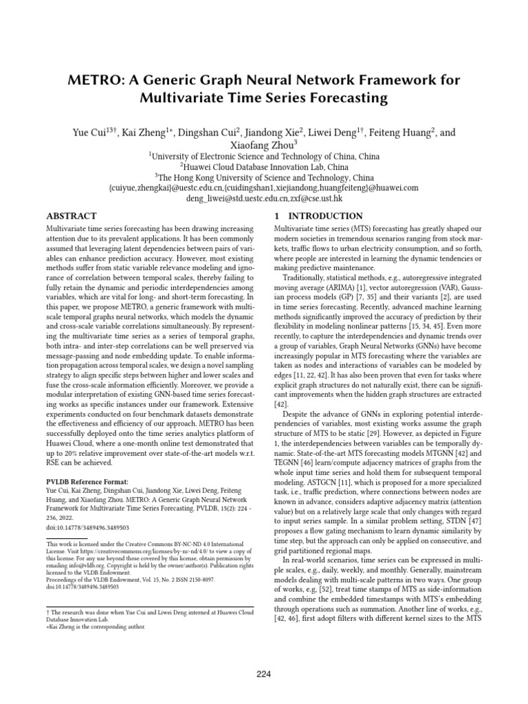 METRO A Generic Graph Neural Network Framework For Multivariate Time Series Forecasting | PDF