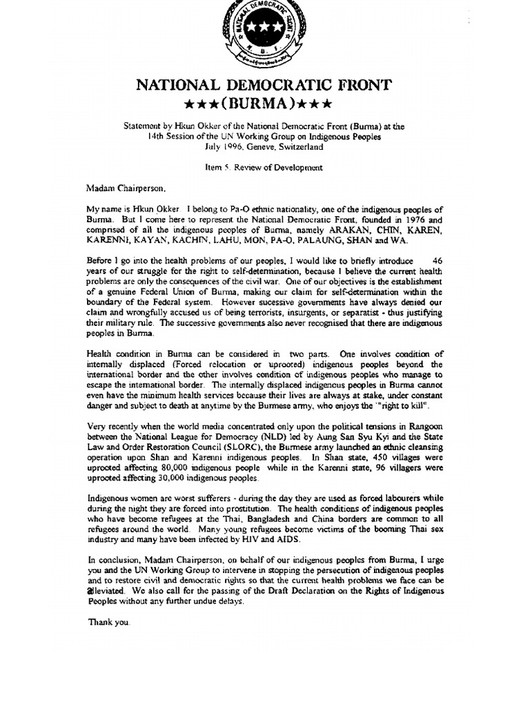 National Democratic Front - (B U R M A) | PDF