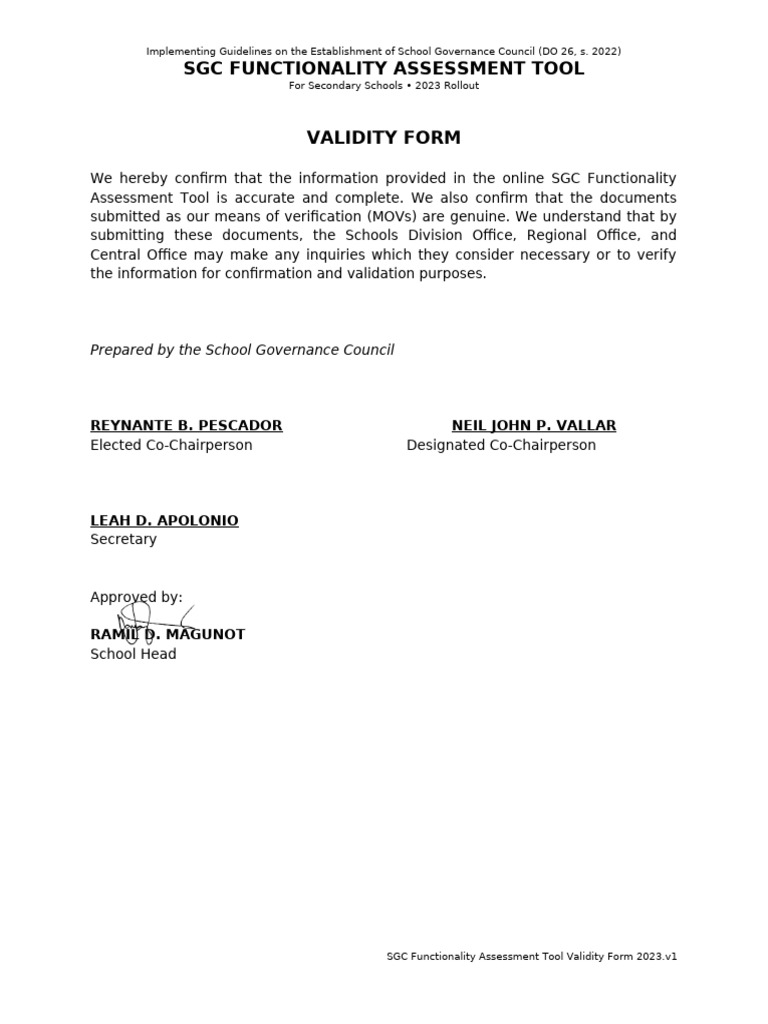 SGC Functionality Assessment Tool Validity Form 2023.v1 | PDF