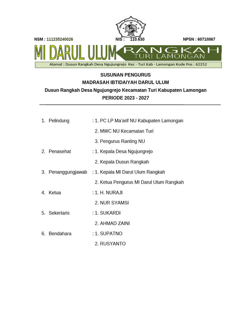 Susunan Pengurus | PDF