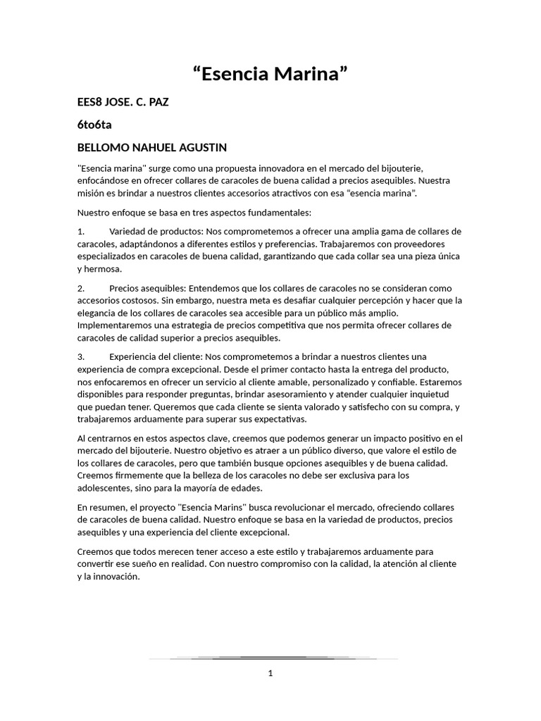 Esencia Marina Proyecto 1 | PDF