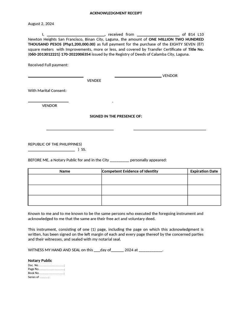 Acknowledgment-Receipt 1.2 | PDF
