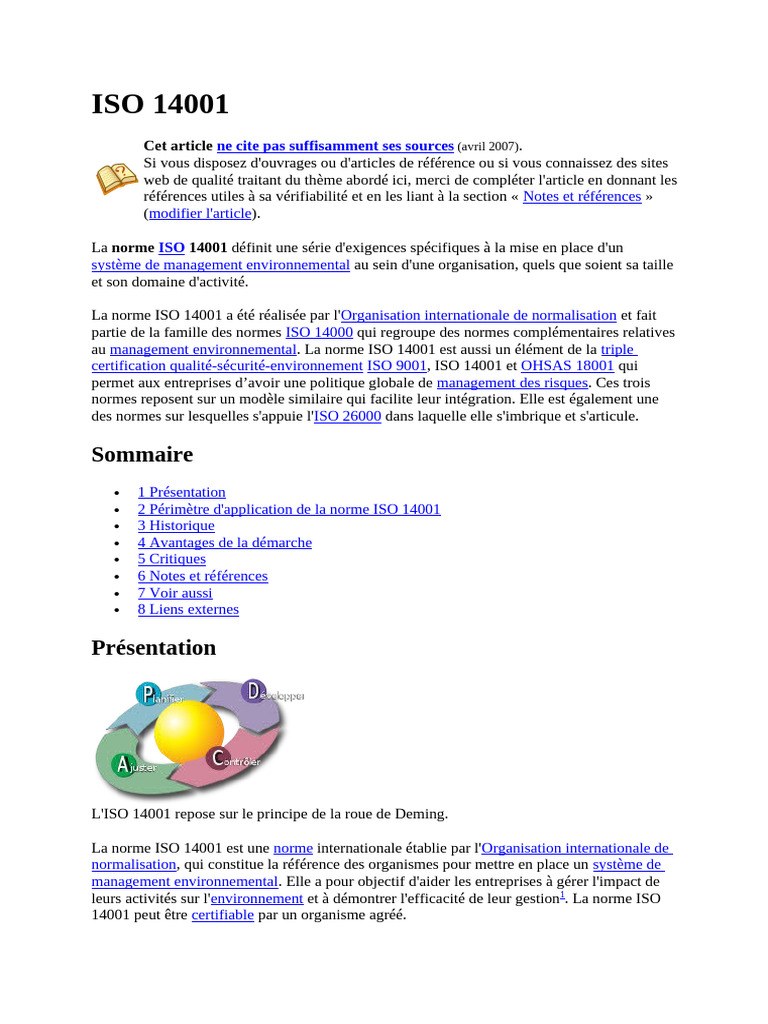Norme ISO 14001 : Management Environnemental | PDF | Life Cycle ...