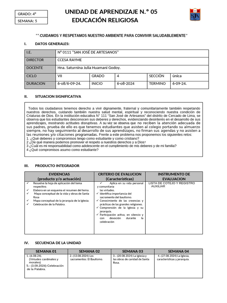 5 U. de Aprend. IIIB. 4°agosto - Octubre SJA | PDF | Sacramentos | Iglesia cristiana