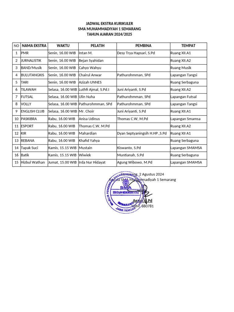 Jadwal Ekstra 24-25 | PDF