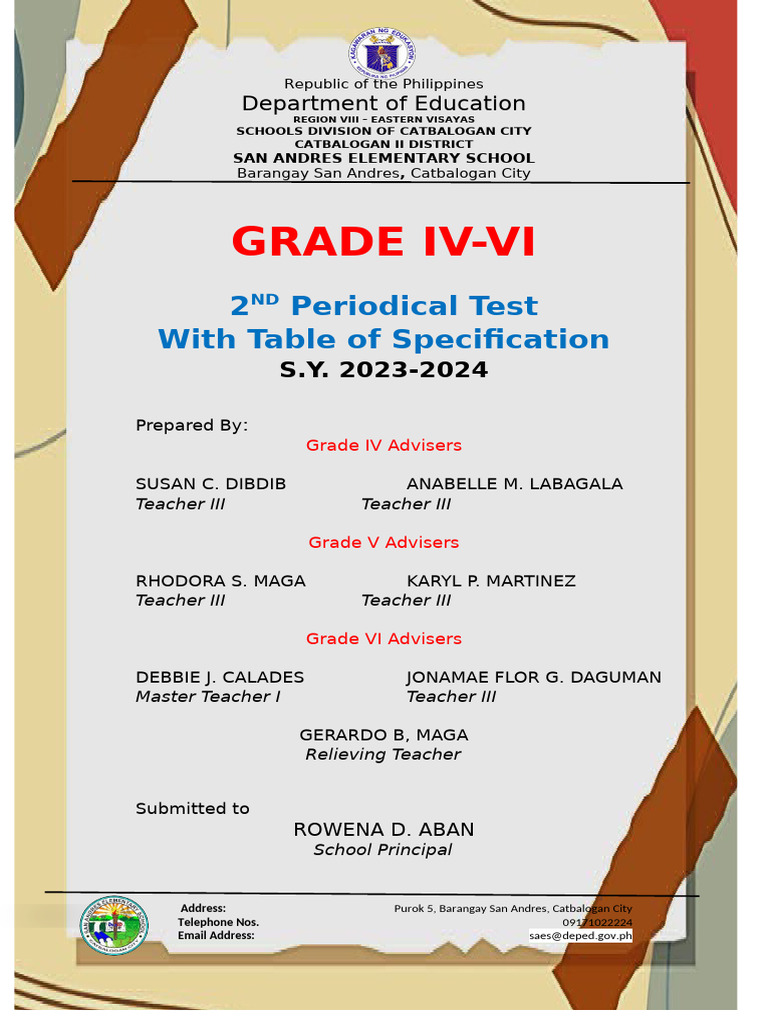 Grade IV-VI 2nd Periodical Test 2023-2024 | PDF