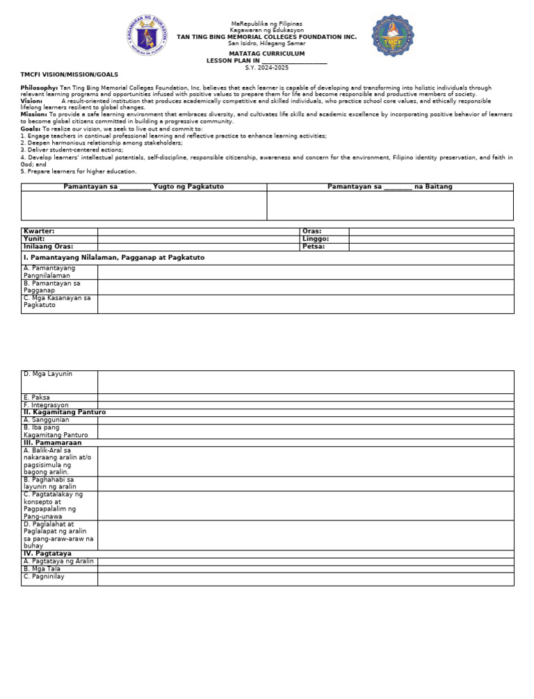 Lesson Plan Format Filipino | PDF