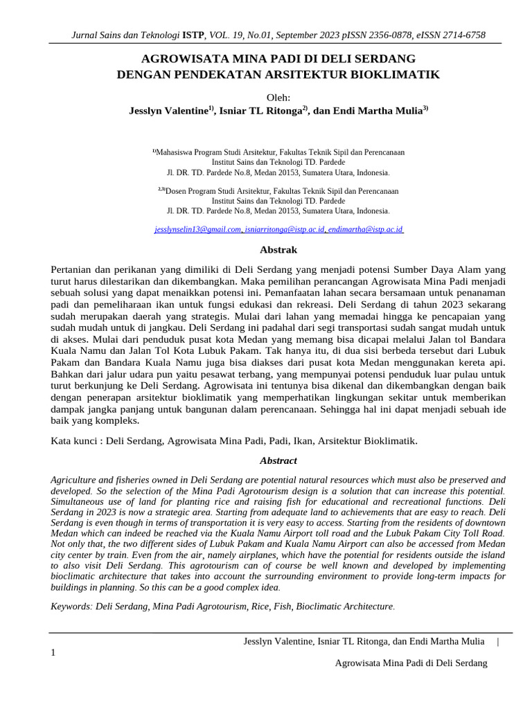 Jurnal Agrowisata Mina Padi Di Deli Serdang - Jesslyn Valentine, Isniar TL Ritonga, Dan Endi | PDF