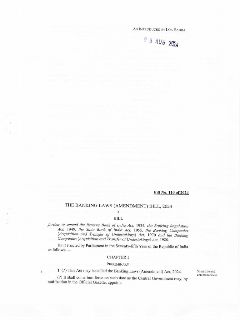 The Banking Laws (Amendment) Bill, 2024 | PDF