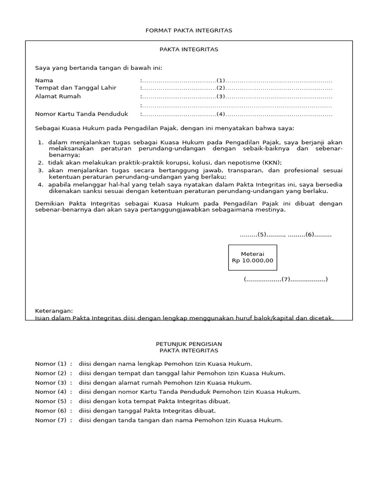 Format Pakta Integritas | PDF