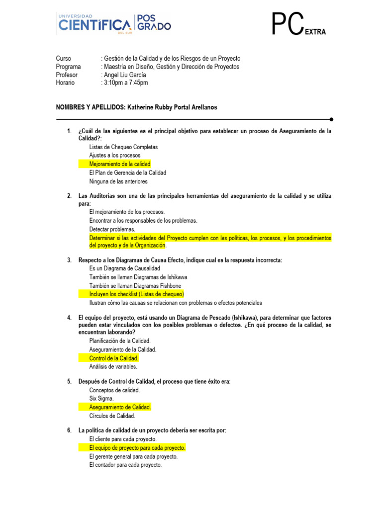 Examen Pmi Extra Calidad+riesgos Cuestionario | PDF