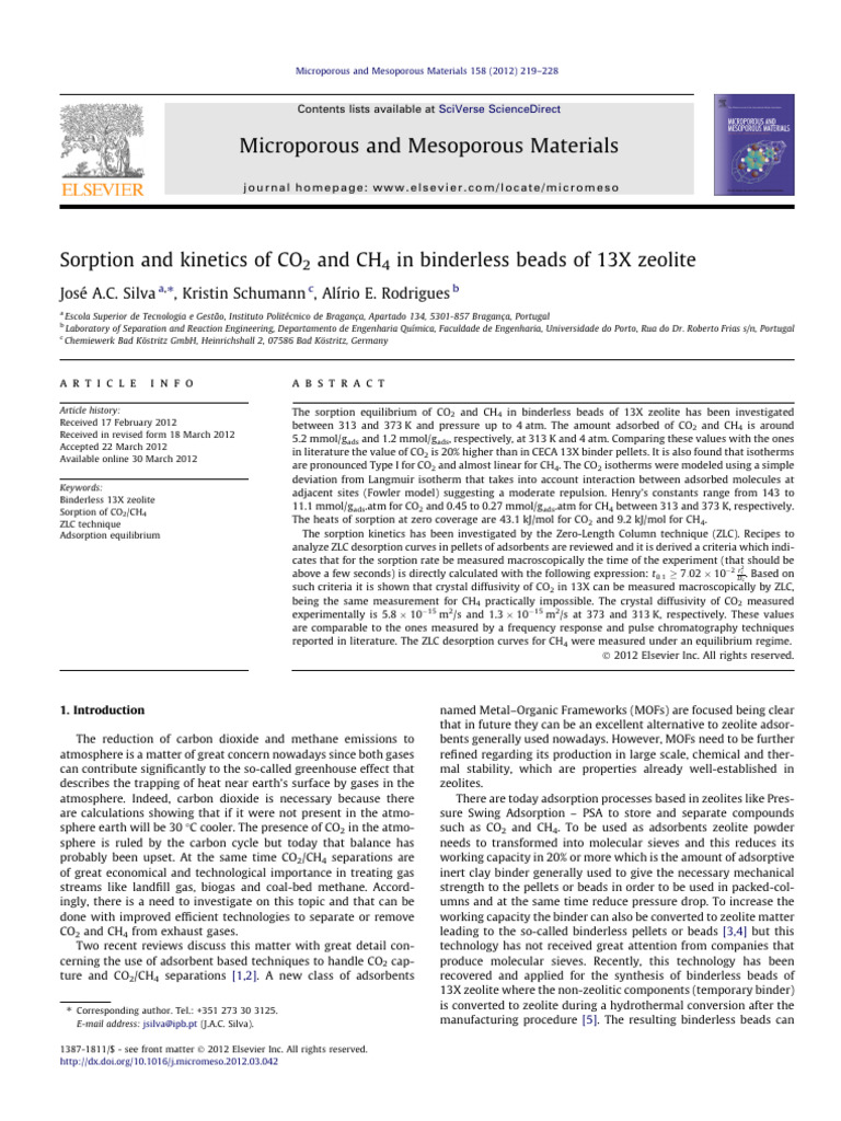 (2012) (Mic Mes) Sorption and Kinetics of CO2 and CH4 in Binderless ...
