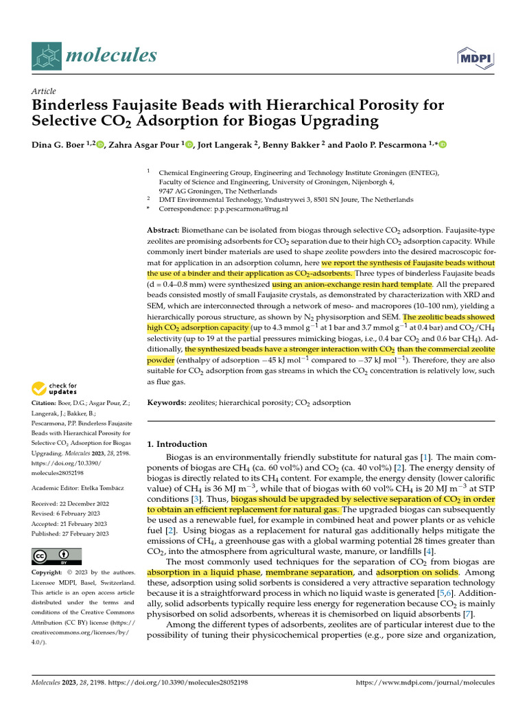 (2023) (MDPI) Binderless Faujasite Beads With Hierarchical Porosity For ...