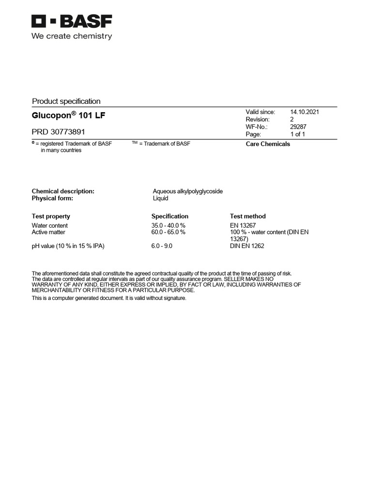 Glucopon 101 LF | PDF