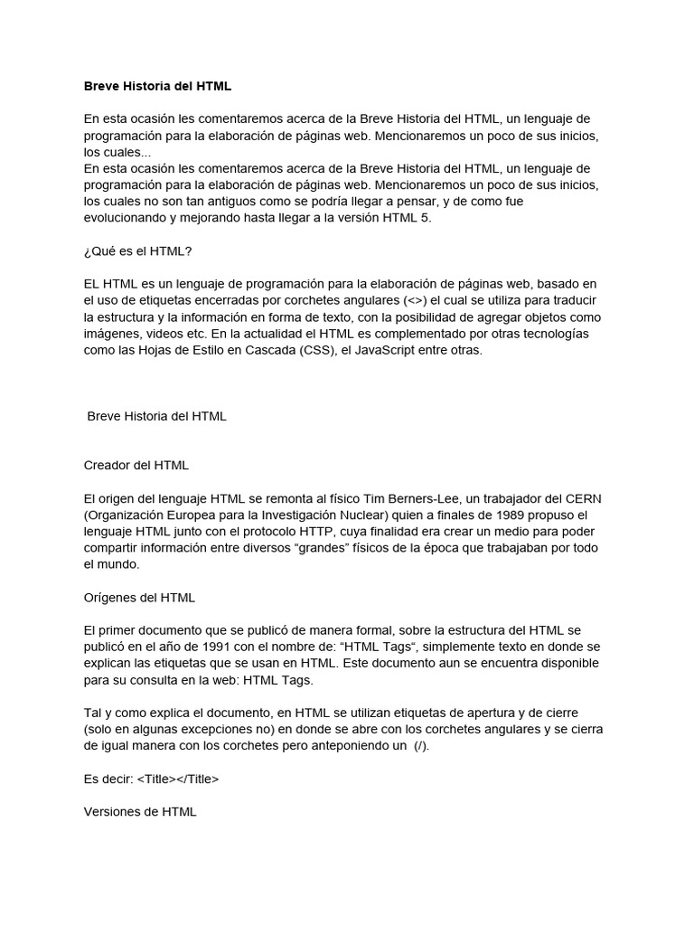 Breve Historia Del HTML5 | PDF | HTML | Red mundial