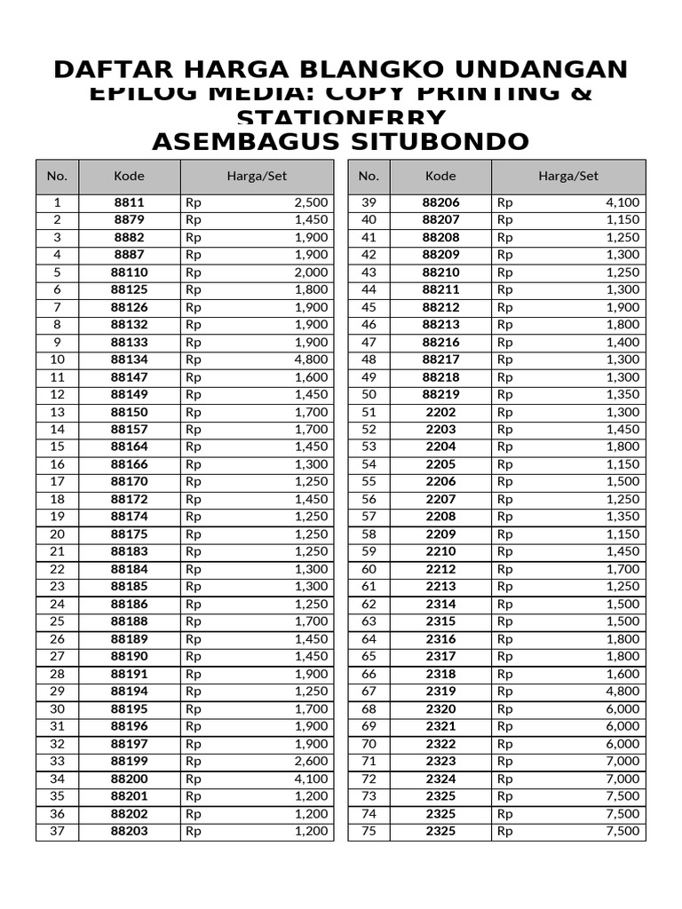 Harga Blanko Undangan Epilog Media | PDF