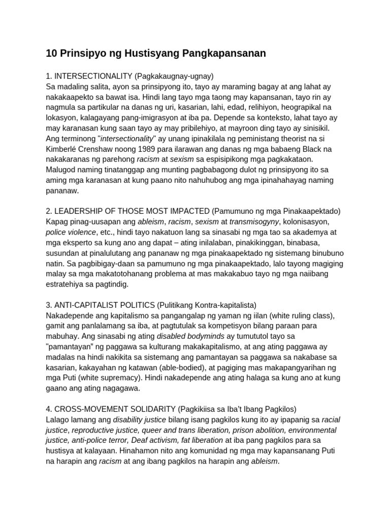 Translated Edited 10 Principles of Disability Justice | PDF