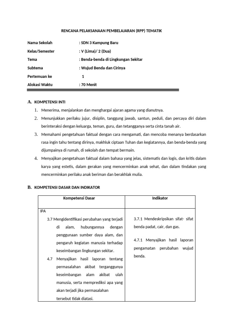 RPP Ipa Wujud Benda Fix | PDF