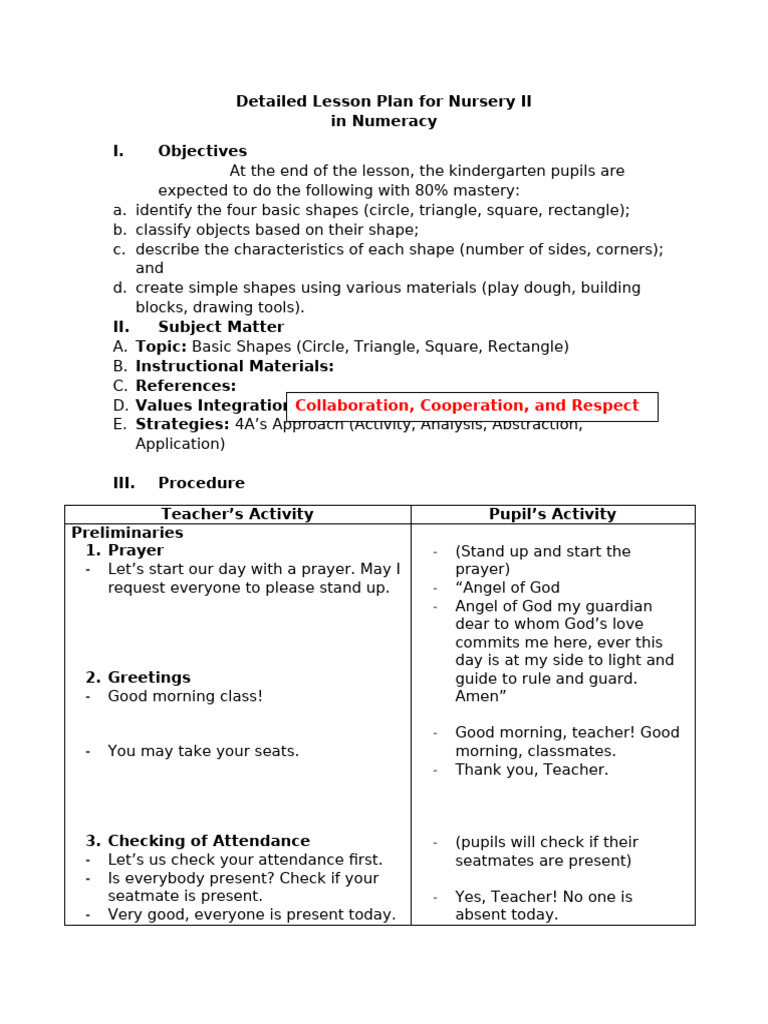 Detailed Lesson Plan For Kindergarten FINAL REVISION | PDF