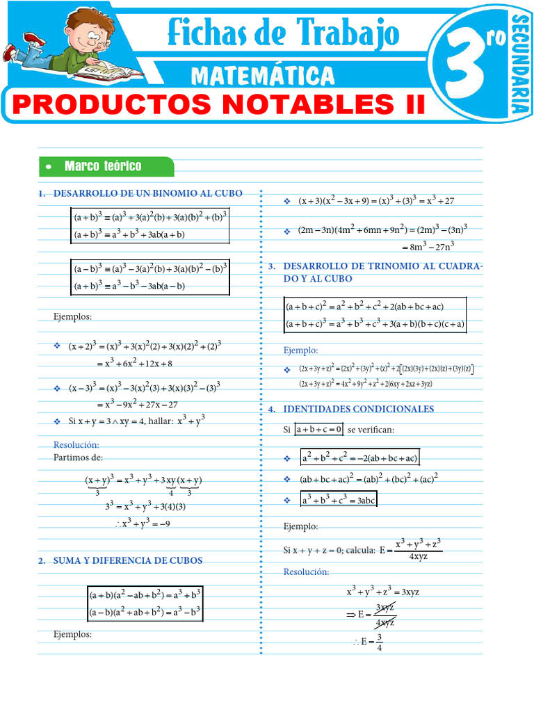 Productos Notables II para Tercer Grado de Secundaria | PDF | Métodos y ...