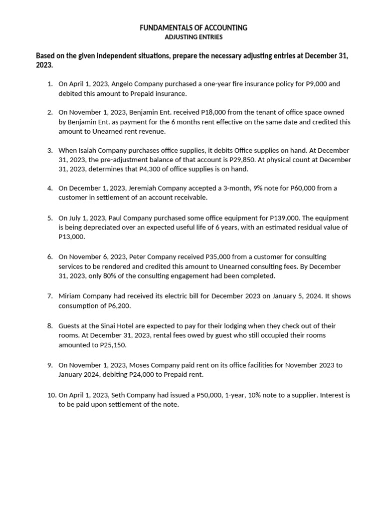 Funda Assgn Adjusting Entries | PDF