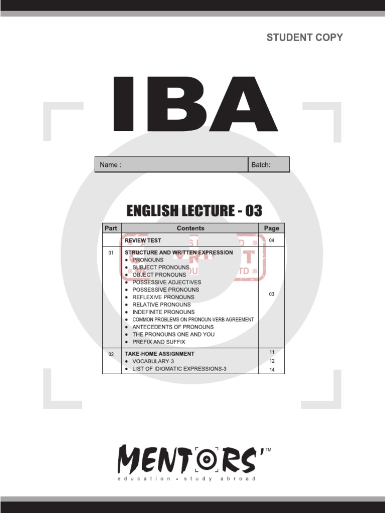 Mentor's BBA English Lecture Sheet 3 | PDF