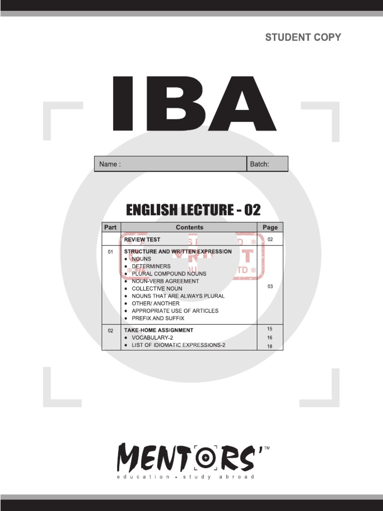 Mentor's BBA English Lecture Sheet 2 | PDF