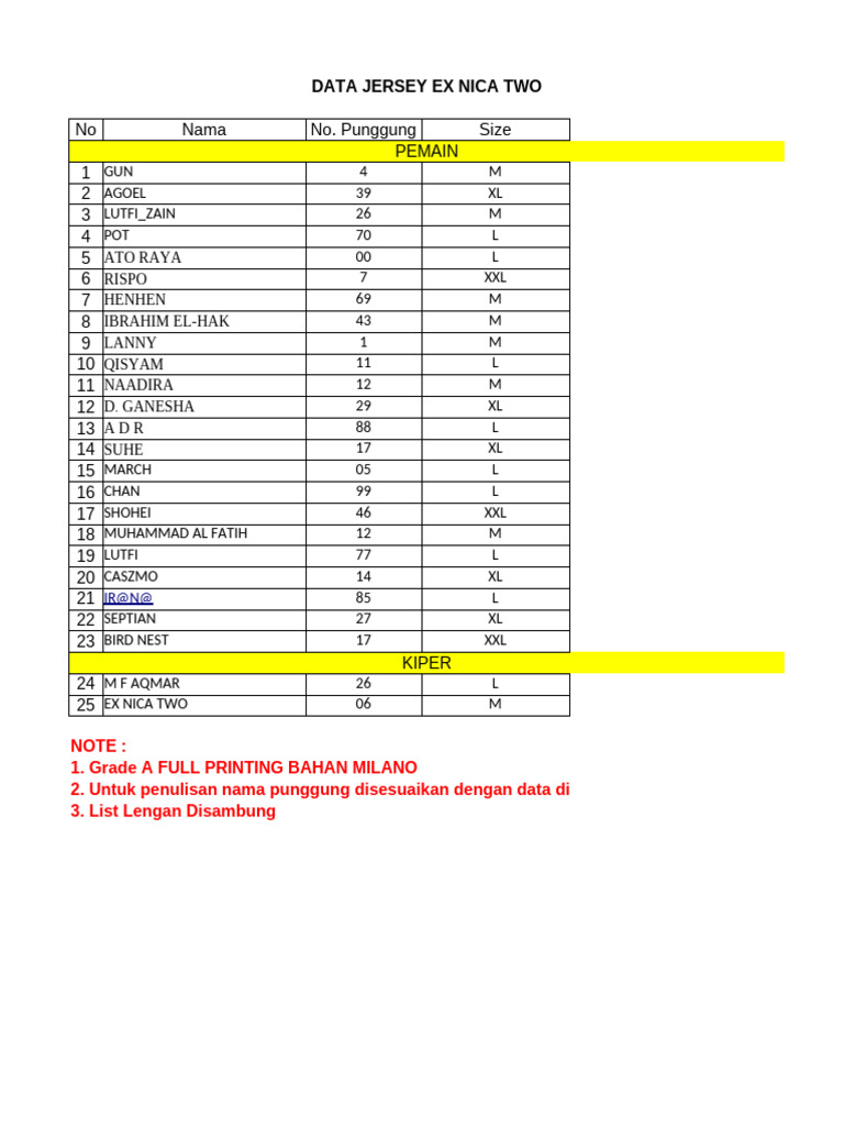 Data Jersey Ex Nica Two | PDF