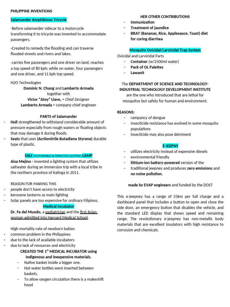 Philippine Inventions - STS | PDF
