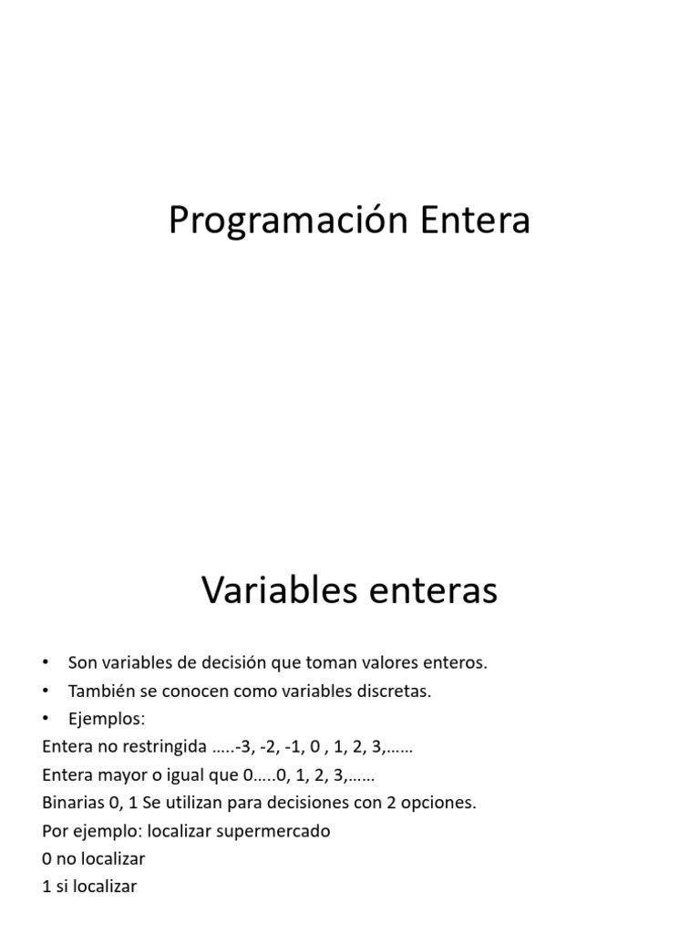 Programación Entera (Primeros Ejemplos) Clase 30-05-2023 | PDF