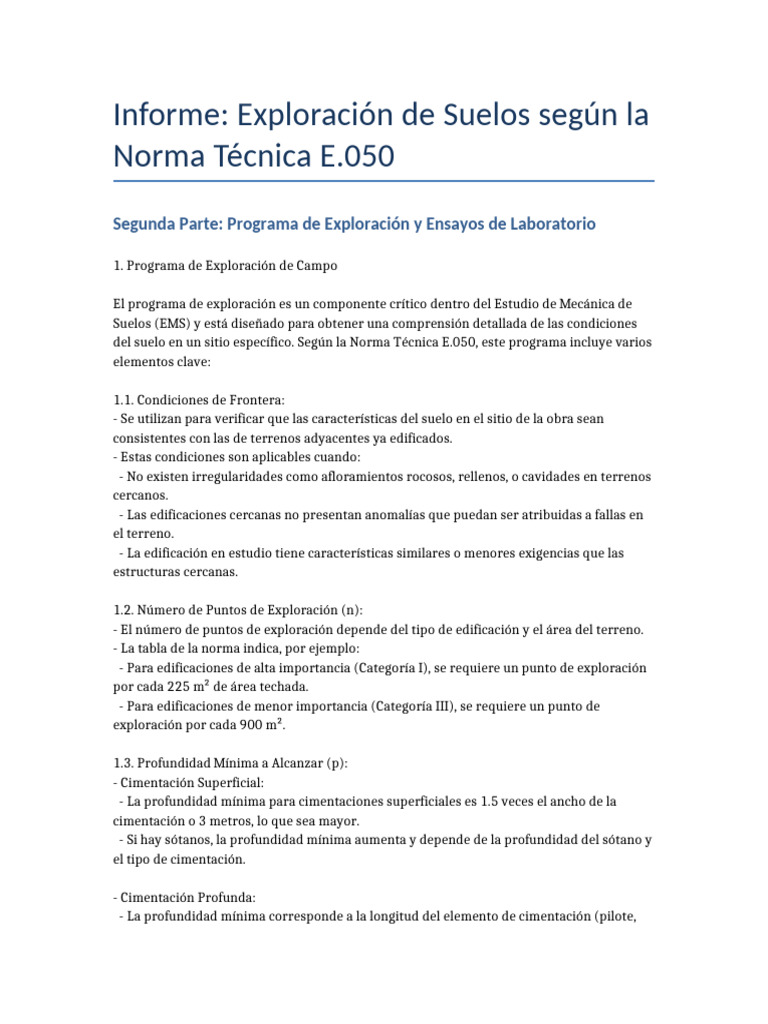 Exploración de Suelos: Norma E.050 | PDF | Fundación (Ingeniería) | Tecnología