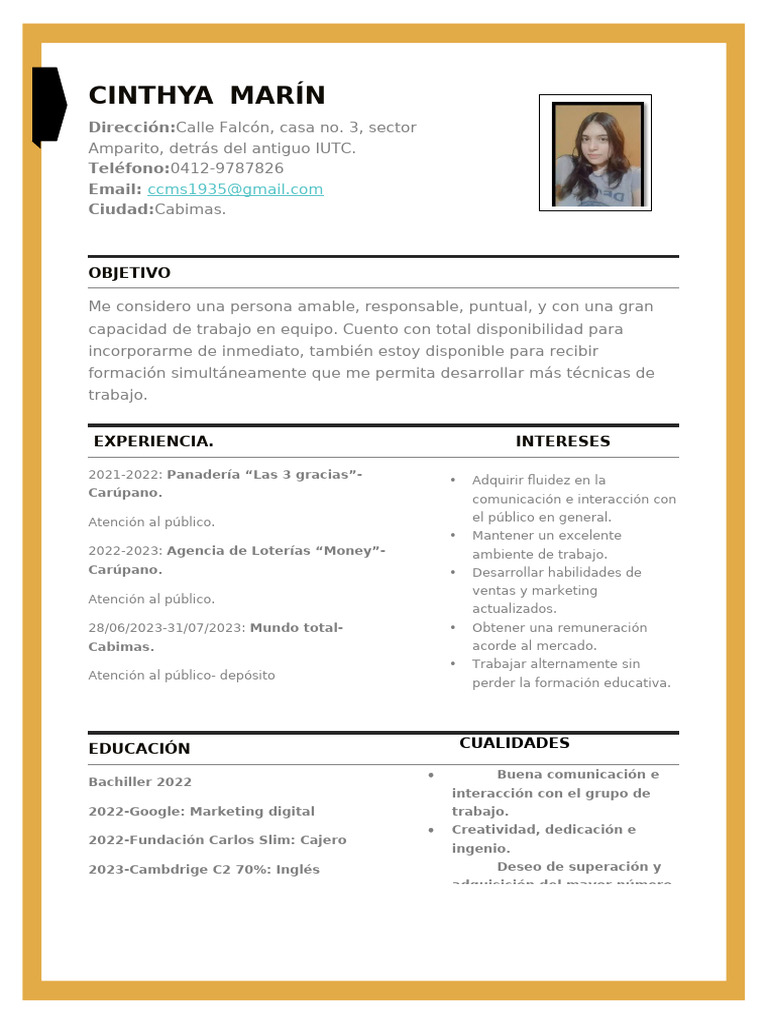 Currículum Cinthya Marín | PDF
