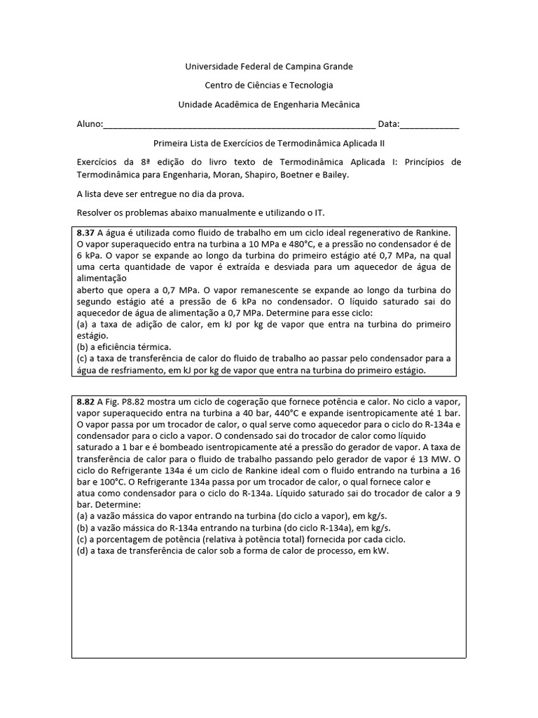 Lista de Exercício | PDF