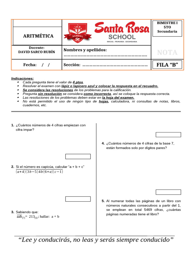 Aritmética 5S B | PDF