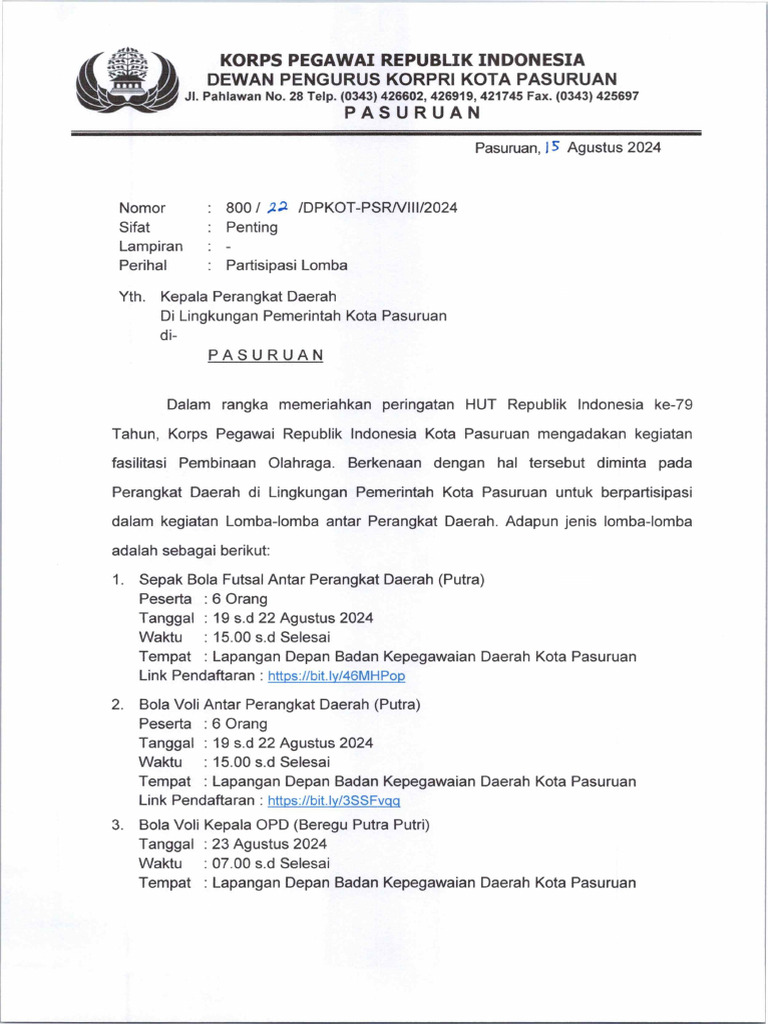Partisipasi Lomba Perangkat Daerah | PDF | Olahraga & Rekreasi