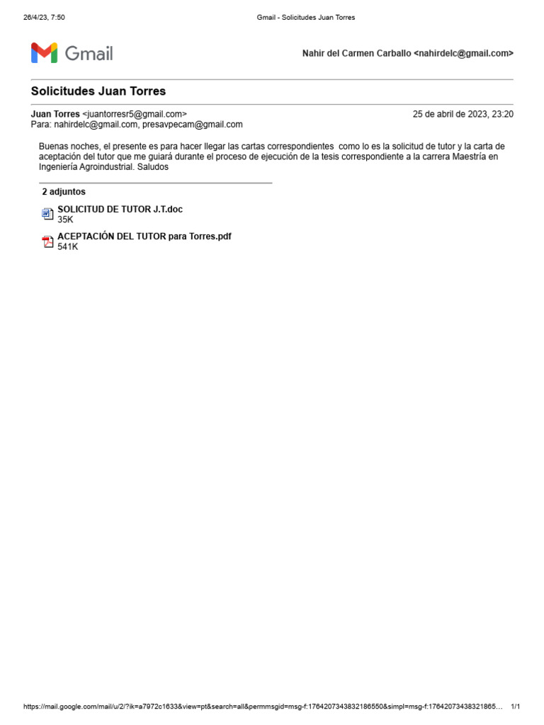 Gmail - Solicitudes Juan Torres | PDF