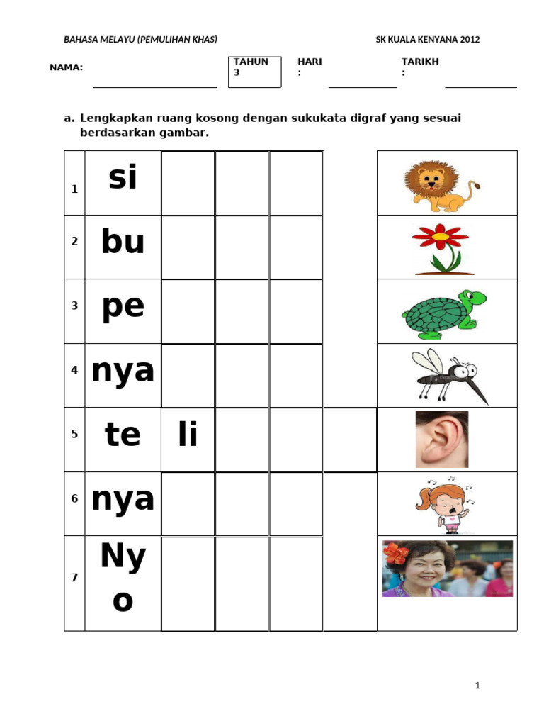 Latihan Suku Kata Digraf-1 | PDF