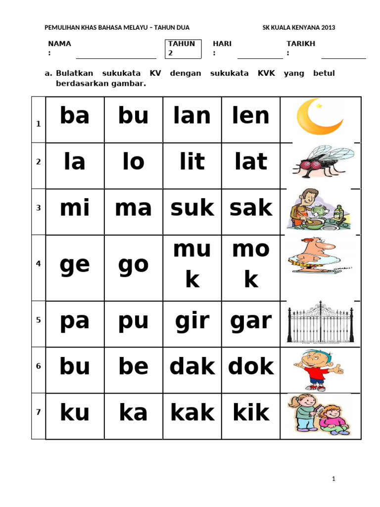 Latihan Suku Kata KVK-10-4 | PDF