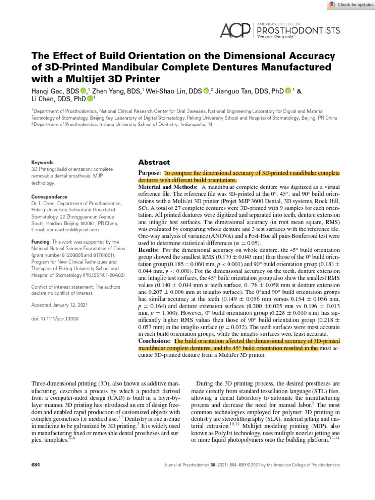 The Effect of Build Orientation On The Dimensional Accuracy of 3D Printed | PDF
