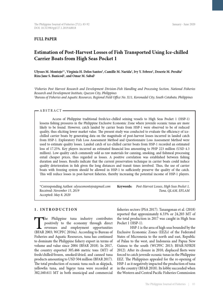 Estimation of Post Harvest Losses of Fish Transported Using Ice Chilled ...
