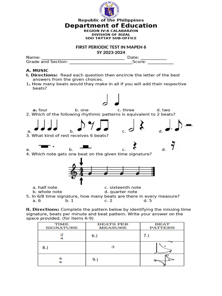 First Periodic Test Mapeh 6 | PDF