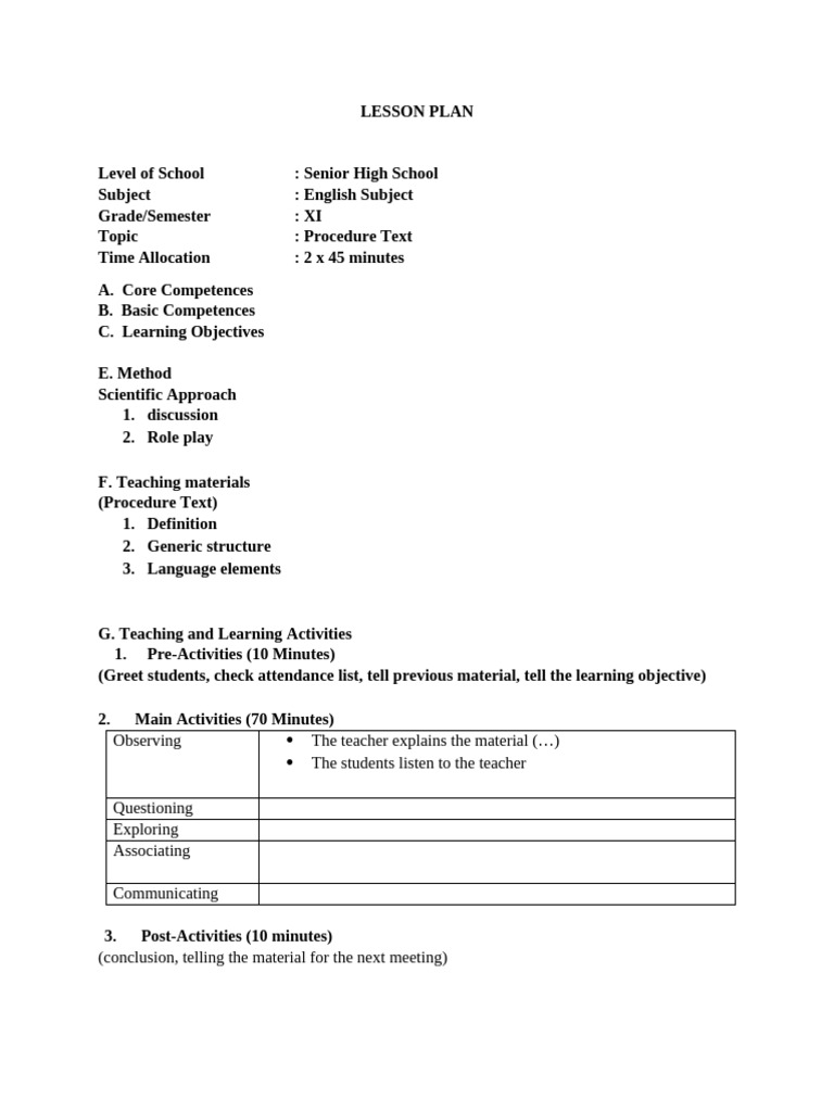 Template Lesson Plan | PDF