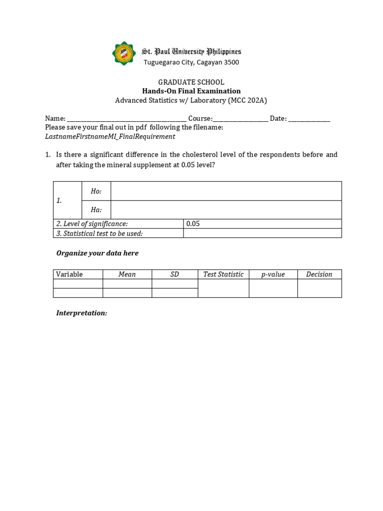 Hands On Activity SPSS Final Examination | PDF